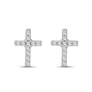 ARAIYA FINE JEWELRY 10K White Gold Round-shape Diamond Cross Stud Earrings for Women (1/4 cttw, I-J Color, I2-I3 Clarity)