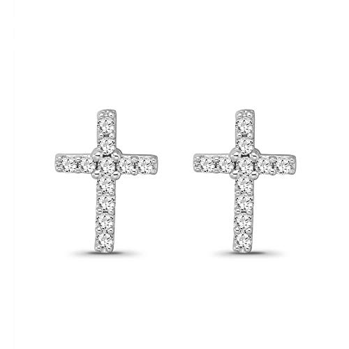 ARAIYA FINE JEWELRY 10K White Gold Round-shape Diamond Cross Stud Earrings for Women (1/4 cttw, I-J Color, I2-I3 Clarity)