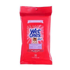 wet ones for pets delicate clean kitten wipes for cats with oatmeal cat cleaning wipes, mild & soothing cat grooming wipes with wet lock seal (pack of 1, 30 count total)