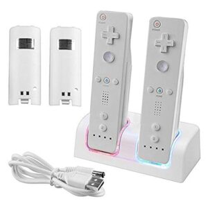 wii controller charger station, 2 in 1 dual charging dock station for nintendo wii/wii u controllers with two 2800mah rechargeable battery pack white