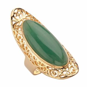 palmbeach jewelry 14k yellow gold plated sterling silver oval shaped genuine black or green jade scrolled halo ring size 7