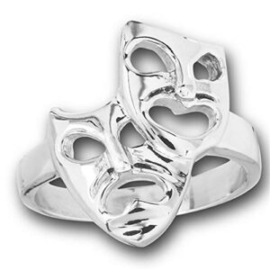 fantasy forge jewelry comedy tragedy masks ring womens mens silver stainless steel actor drama theater band sizes 6-10 (8)