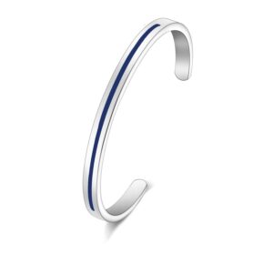 kuiyai thin blue line cuff bangle stainless steel jewelry gifts for women female officer (blue)