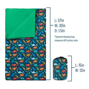 Wildkin Kids Sleeping Bags for Boys & Girls, Measures 57 x 30 x 1.5 Inches, Cotton Blend Materials Sleeping Bag for Kids, Ideal for Parties, Camping & Overnight Travel (Jurassic Dinosaurs)