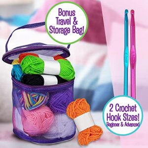 DIY All in One Crochet Knitting Kit for Beginners Starter Arts & Craft Set for Kids Teens Tweens & Adults – How to Learn Make Your Own Yarn Pom Poms – Birthday Gift for Kids Ages 8+