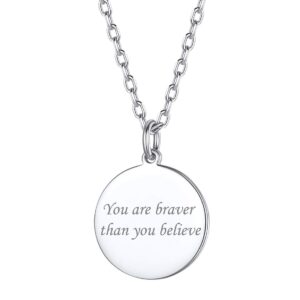 silvercute custom engrave disc necklace 925 sterling silver personalized circle tag pendant text engravable with name/date/locations, dainty necklaces for women