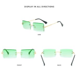 LASPOR Retro Rimless Rectangle Sunglasses for Women Men Tinted Lens Gold Metal Frameless Vintage Square Glasses UV400 Protection Green gradient