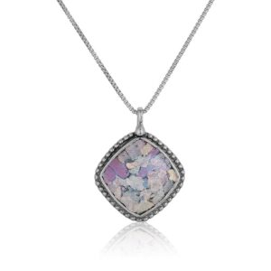 pz paz creations roman glass pendant necklace for women sterling silver intricate design 18" box chain hypoallergenic