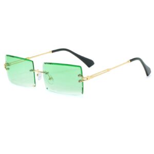 laspor retro rimless rectangle sunglasses for women men tinted lens gold metal frameless vintage square glasses uv400 protection green gradient