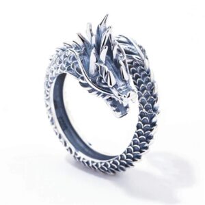 3d ouroboros ring 925 sterling silver snake serpent thai dragon tribal eating tail mayan cobra stainless diamond leviathan poseidon coiled dragon sea beach got chrome carbon (ouroboros) (s925)