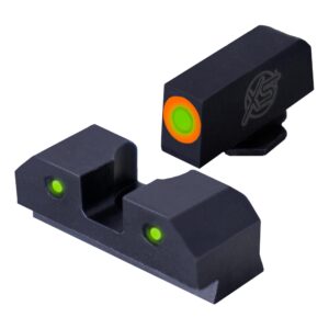 xs sights 3-dot tritium night sights, fits glock gen 1 – 5 +mos pistols, dual illuminated orange front sight equipped with tritium/photoluminescent glow dot (glock 20, 21, 29, 30, 30s, 37, 41)