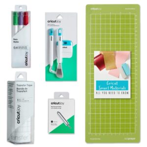 cricut essential tools, pen set, joy standard grip mat, replacement blade and transfer tape bundle - beginner materials and accessories for joy cutting machines, weeder and scraper for vinyl and htv