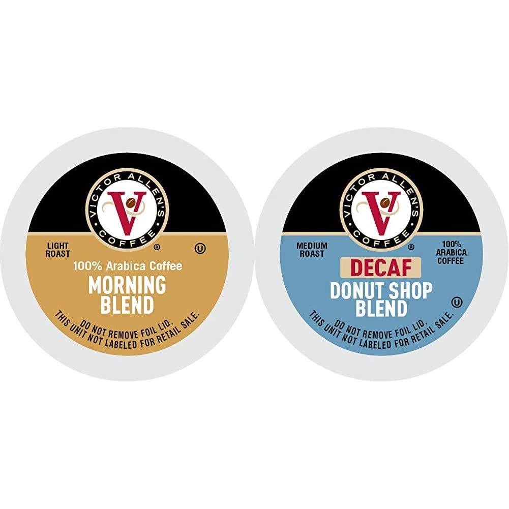 Victor Allen's Coffee Morning Blend and Decaf Donut Shop Blend Single Serve Coffee Pods for Keurig Brewers