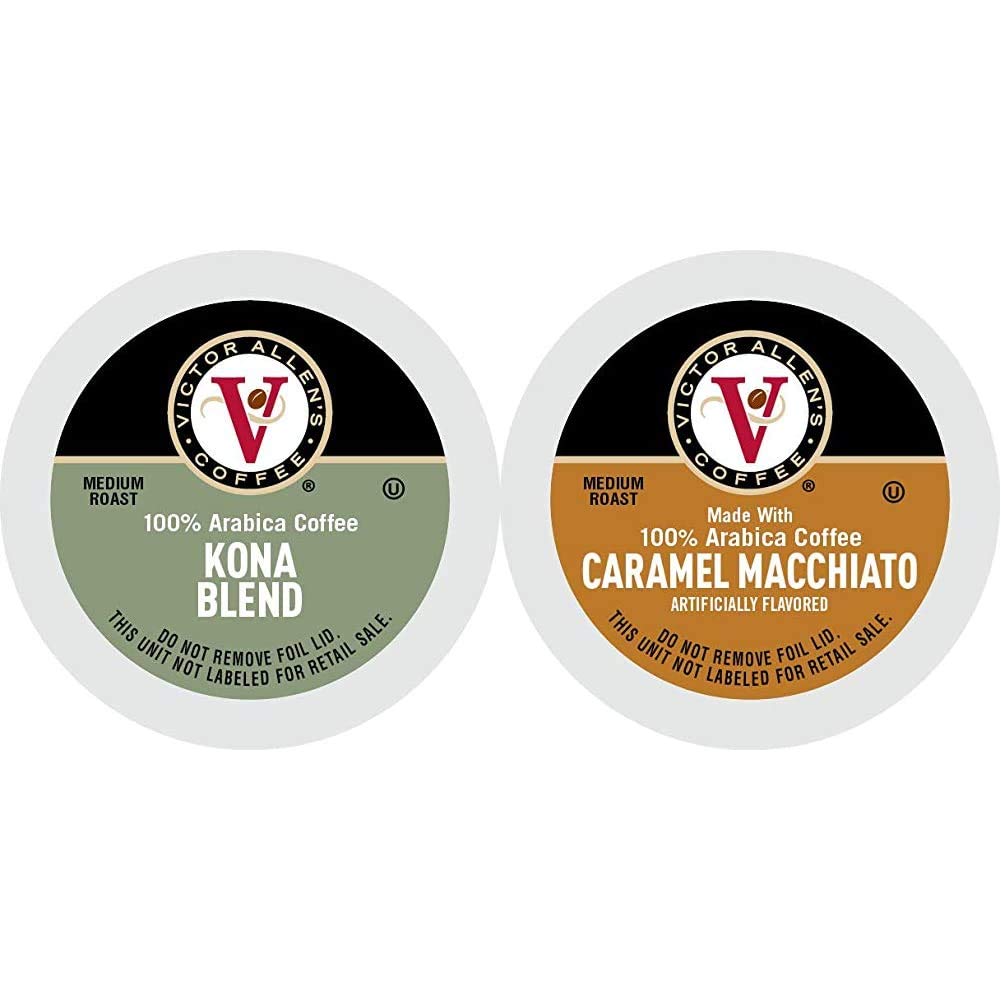 Victor Allen's Coffee Hawaiian Blend and Caramel Macchiato Single Serve K-Cup Coffee Pods | 80 Count