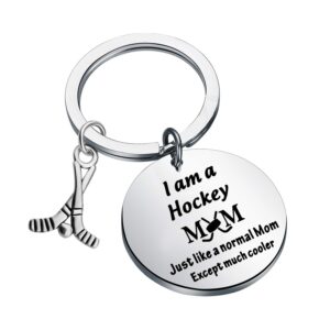 fustmw hockey mom gifts hockey keychain i am a hockey mom jewelry hockey mom charm for hockey players gifts (silver)