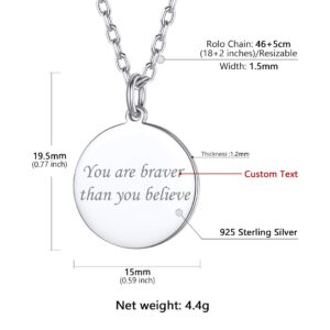 SILVERCUTE Custom Engrave Disc Necklace 925 Sterling Silver Personalized Circle Tag Pendant Text Engravable with Name/Date/Locations, Dainty Necklaces for Women