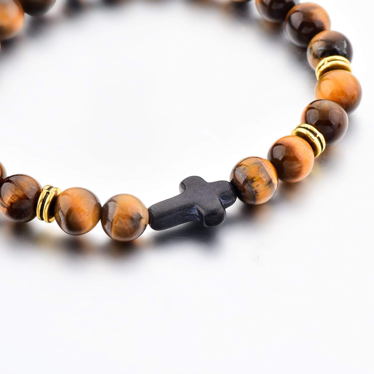 St John the Baptist Orthodox Brotherhood 8 MM Christian Prayer Beads Bracelet – Women Men - 22 Brown Tiger Eye Beads + 1 Cross