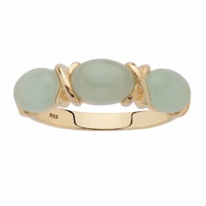 palmbeach jewelry yellow gold-plated sterling silver oval shaped genuine green jade x and o ring sizes 6-10 size 9