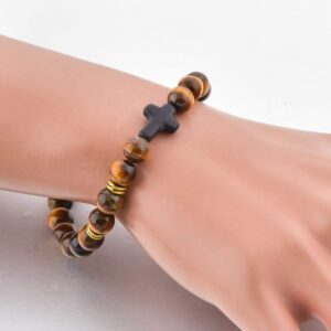 St John the Baptist Orthodox Brotherhood 8 MM Christian Prayer Beads Bracelet – Women Men - 22 Brown Tiger Eye Beads + 1 Cross