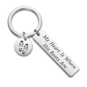 cyting military gift my heart is where his boots are army keychain deployment jewelry gift for soldier military wife/mom (my heart is where his boots are)