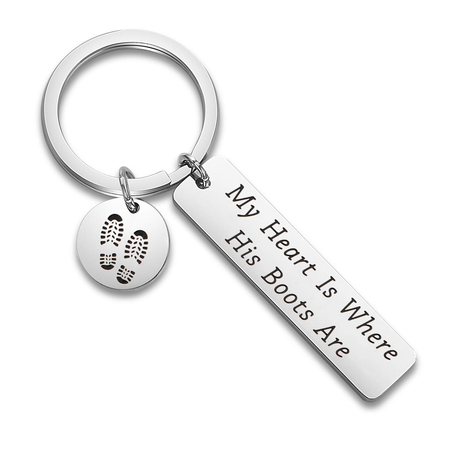 CYTING Military Gift My Heart Is Where His Boots Are Army Keychain Deployment Jewelry Gift For Soldier Military Wife/Mom (My Heart Is Where His Boots Are)