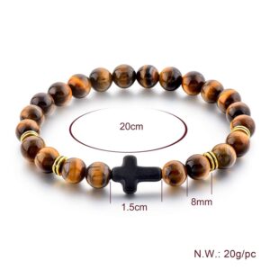 St John the Baptist Orthodox Brotherhood 8 MM Christian Prayer Beads Bracelet – Women Men - 22 Brown Tiger Eye Beads + 1 Cross