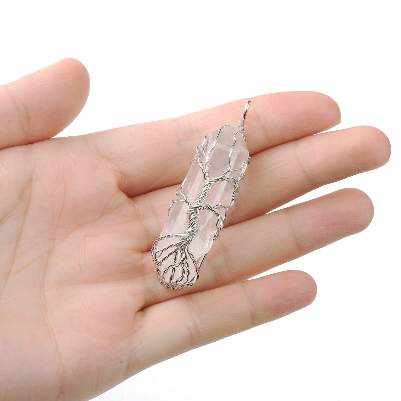 Top Plaza Bundle - 2 Items: Healing Rock Crystal Clear Quartz Cluster Mineral Geode Druzy Specimen & Tree of Life Wire Wrapped Clear Quartz Point Pendant