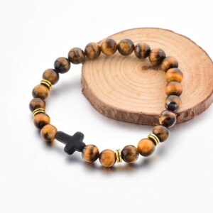 St John the Baptist Orthodox Brotherhood 8 MM Christian Prayer Beads Bracelet – Women Men - 22 Brown Tiger Eye Beads + 1 Cross