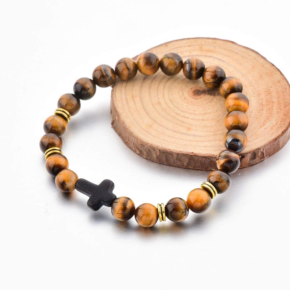 St John the Baptist Orthodox Brotherhood 8 MM Christian Prayer Beads Bracelet – Women Men - 22 Brown Tiger Eye Beads + 1 Cross