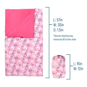 Wildkin Kids Sleeping Bags for Boys & Girls, Measures 57 x 30 x 1.5 Inches, Cotton Blend Materials Sleeping Bag for Kids, Ideal for Parties, Camping & Overnight Travel (Magical Unicorns)