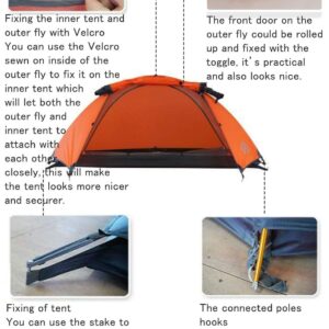 camppal 1 Person Tent Backpacking Camping Hiking Mountain Hunting Tent Lightweight and Waterproof for 4 Season Extreme Space Saving Single Bracket (Orange-with skirt)