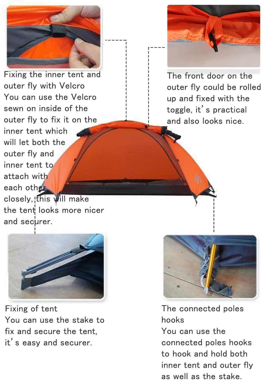 camppal 1 Person Tent Backpacking Camping Hiking Mountain Hunting Tent Lightweight and Waterproof for 4 Season Extreme Space Saving Single Bracket (Orange-with skirt)