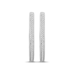 ARAIYA FINE JEWELRY 925 Sterling Silver Round-shape Diamond Oval Hoop Earrings for Women (1/4 cttw, I-J Color, I2-I3 Clarity)