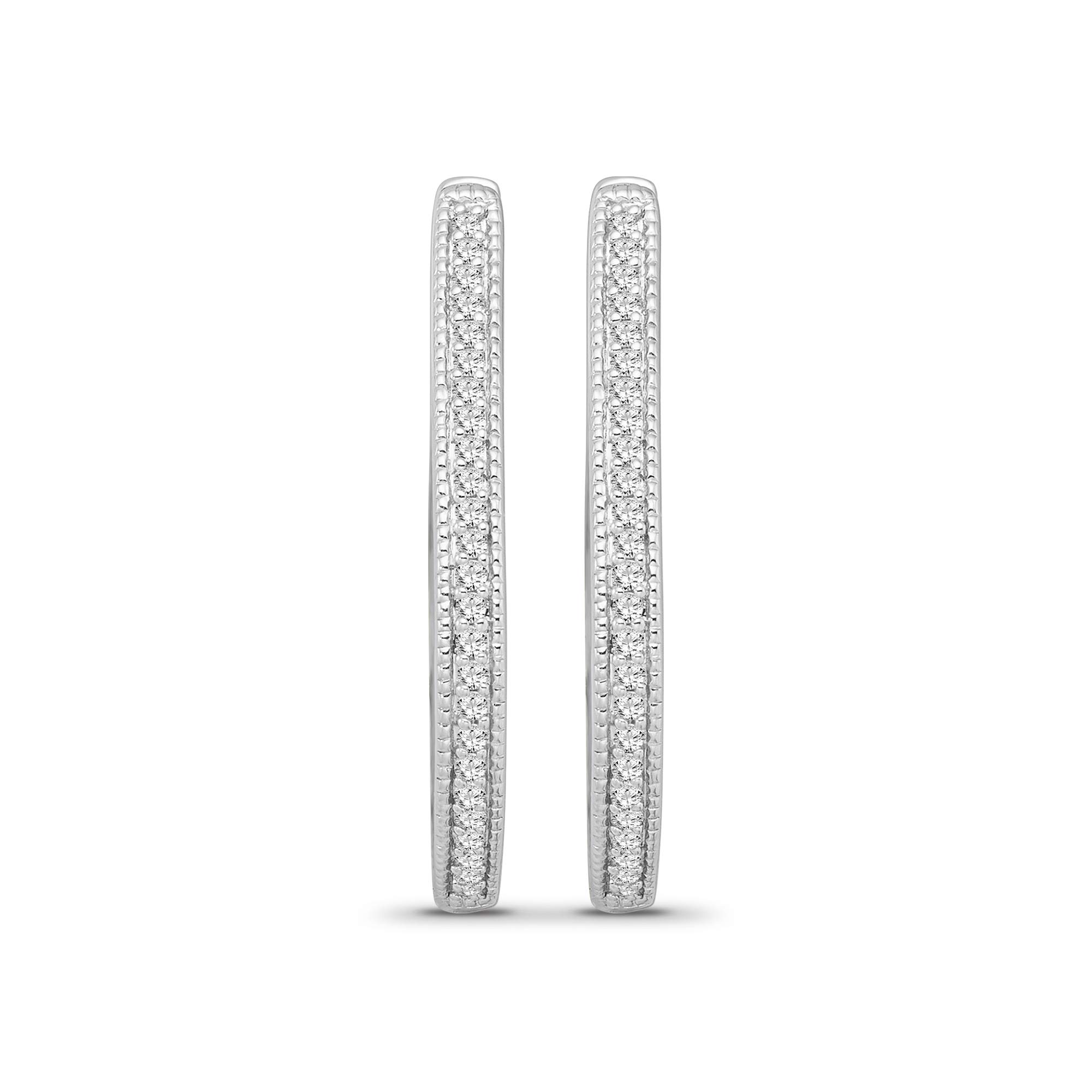 ARAIYA FINE JEWELRY 925 Sterling Silver Round-shape Diamond Oval Hoop Earrings for Women (1/4 cttw, I-J Color, I2-I3 Clarity)