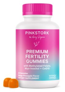 pink stork premium fertility gummies for women - prenatal conception supplements for her with inositol, coq10, folate and vitamins to support hormone balance, ovulation + menstrual cycle, 60 gummies