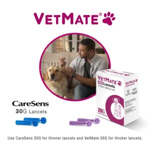 VetMate Dogs/Cats Diabetes Monitoring Starter KIT (Auto-Coding) - 1 Pet Blood Glucose Meter, 10 Test Strips, 1 Lancing Device, 10 Lancets, 1 Control Solution – Calibrated for Dogs and Cats