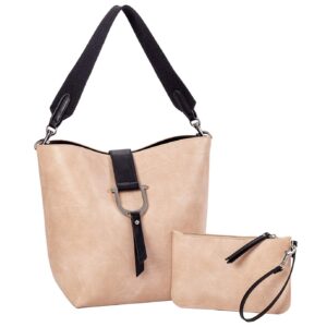 Sydney Love Colorblock Vegan Leather Bucket Hobo & Wristlet, Blush/Black