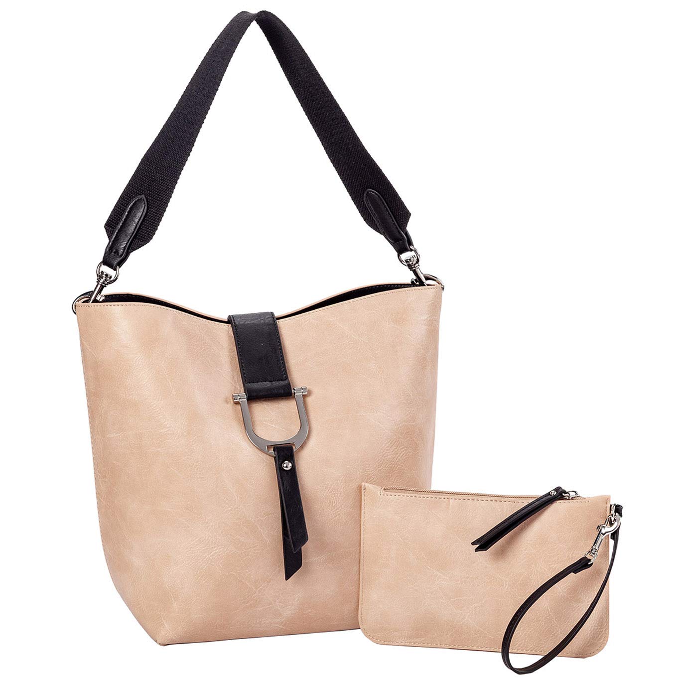 Sydney Love Colorblock Vegan Leather Bucket Hobo & Wristlet, Blush/Black