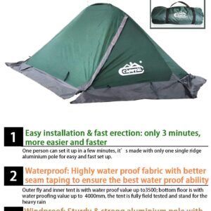 camppal 1 Person Tent Backpacking Camping Hiking Mountain Hunting Tent Lightweight and Waterproof for 4 Season Extreme Space Saving Single Bracket (Green-with skirt)