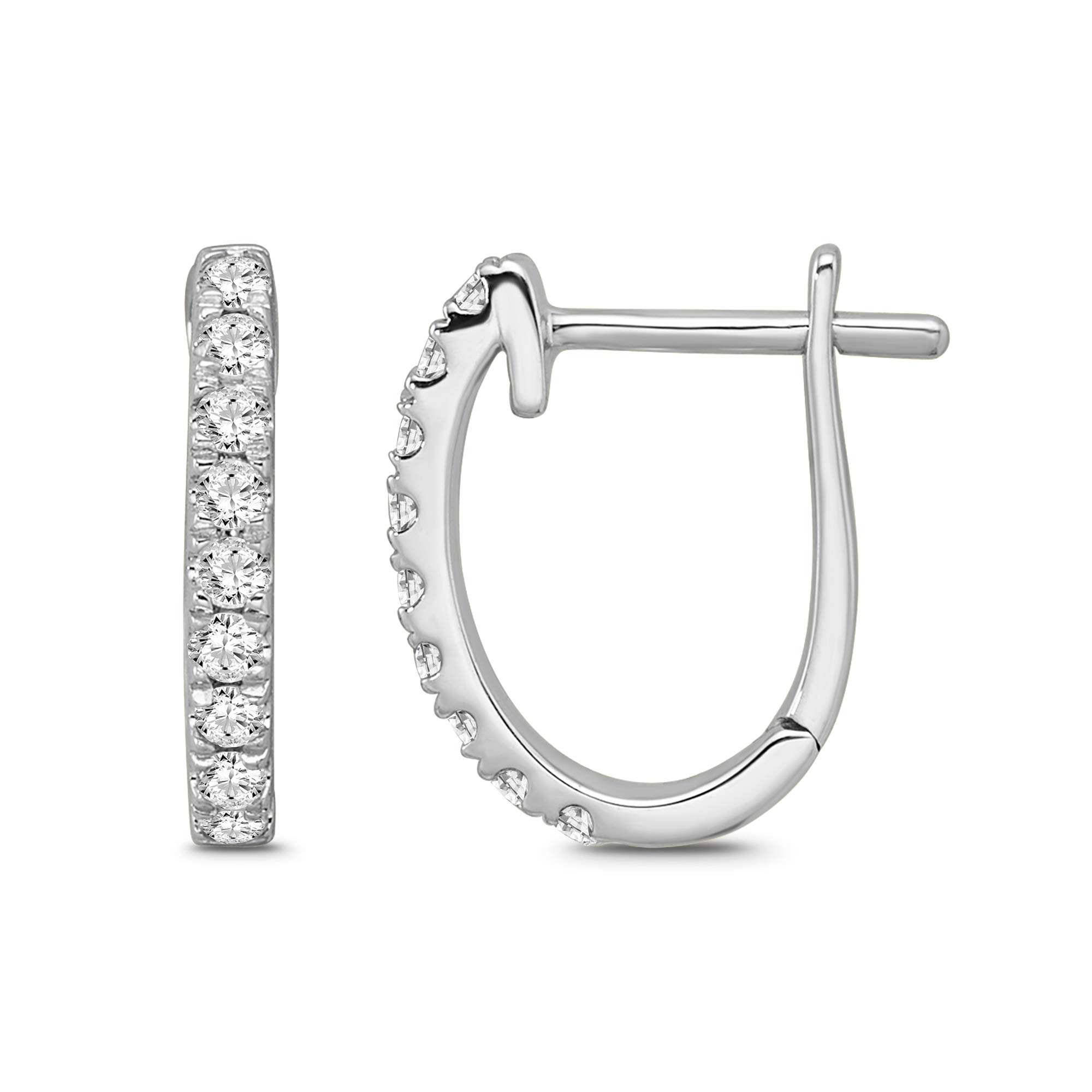 ARAIYA FINE JEWELRY 10K White Gold Round-shape Diamond Oval Hoop Earrings for Women (1/5 cttw, I-J Color, I2-I3 Clarity)