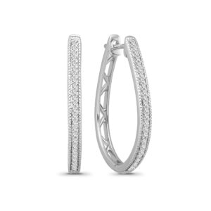 araiya fine jewelry 925 sterling silver round-shape diamond oval hoop earrings for women (1/4 cttw, i-j color, i2-i3 clarity)