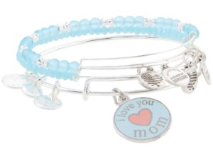 alex and ani i love you mom bracelet set of 3 silver/blue/pink one size