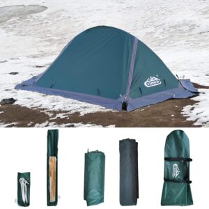 camppal 1 person tent backpacking camping hiking mountain hunting tent lightweight and waterproof for 4 season extreme space saving single bracket (green-with skirt)