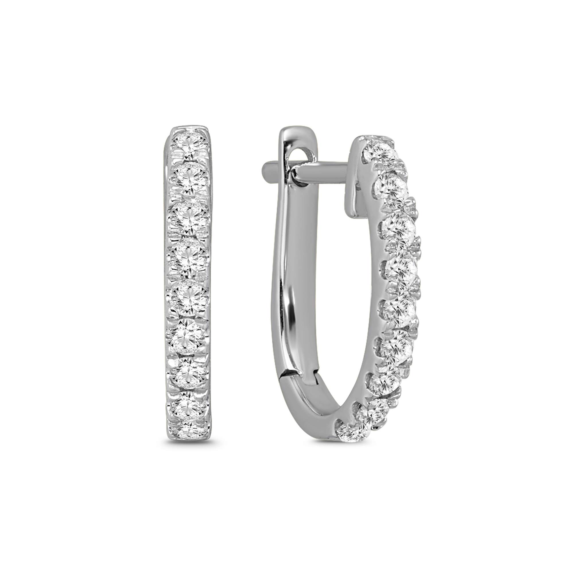 ARAIYA FINE JEWELRY 10K White Gold Round-shape Diamond Oval Hoop Earrings for Women (1/5 cttw, I-J Color, I2-I3 Clarity)