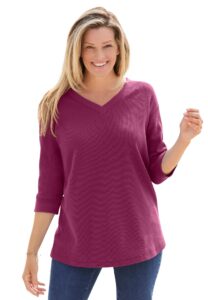 woman within women's plus size three-quarter sleeve thermal sweatshirt - 34/36, deep claret