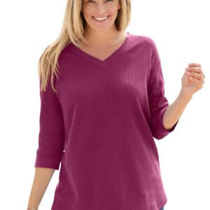 Woman Within Women's Plus Size Three-Quarter Sleeve Thermal Sweatshirt - 34/36, Deep Claret