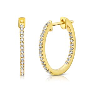 ARAIYA FINE JEWELRY 10K Yellow Gold Round-shape Inside and Outside Diamond Hoop Earrings for Women (1/2 cttw, I-J Color, I2-I3 Clarity)