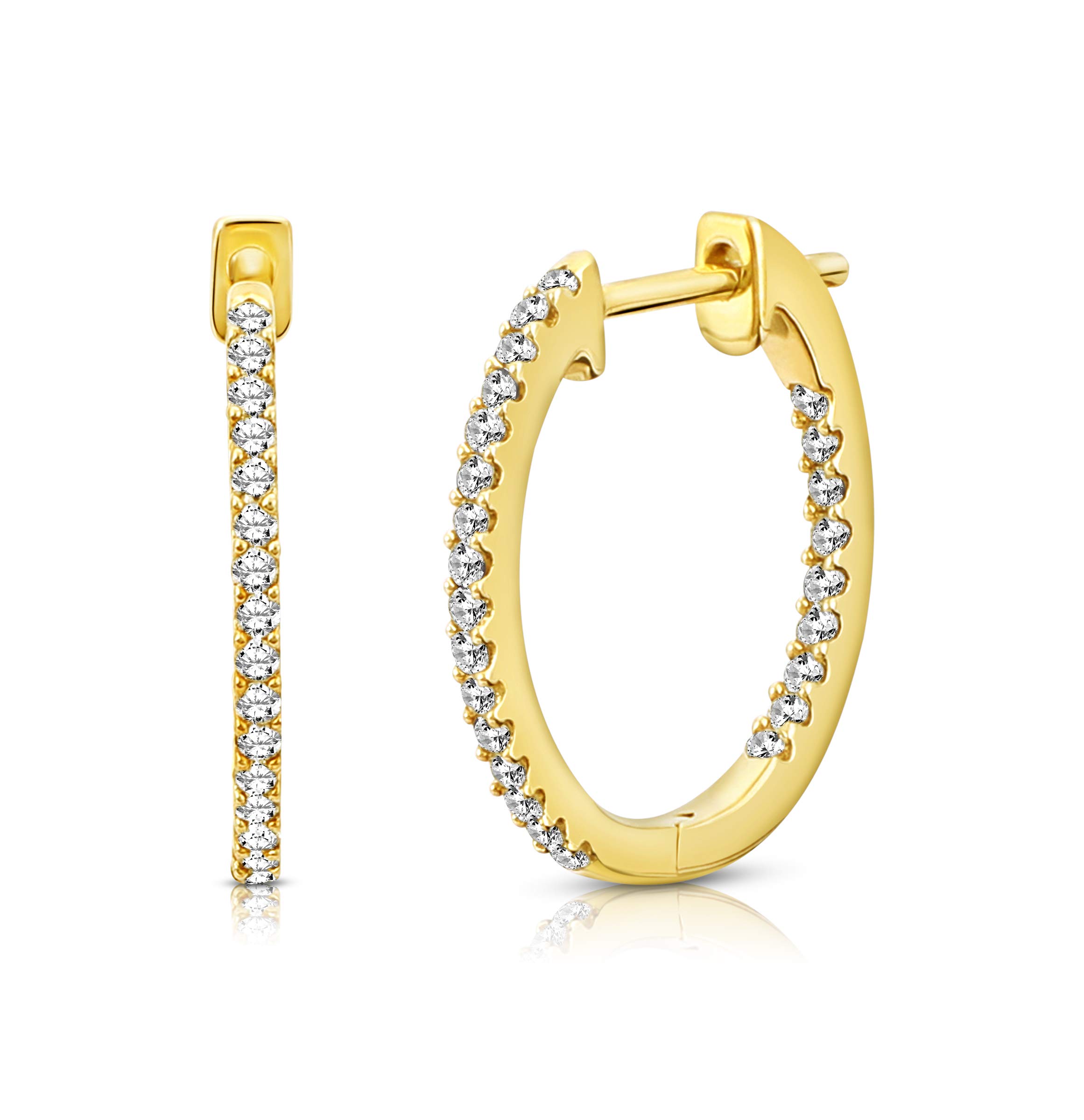 ARAIYA FINE JEWELRY 10K Yellow Gold Round-shape Inside and Outside Diamond Hoop Earrings for Women (1/2 cttw, I-J Color, I2-I3 Clarity)