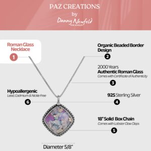 PZ Paz Creations Roman Glass Pendant Necklace For Women Sterling Silver Intricate Design 18" Box Chain Hypoallergenic