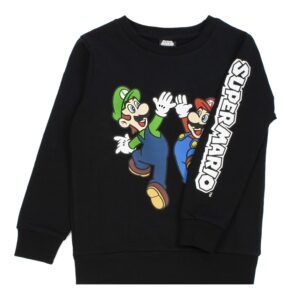 Super Mario Sweatshirt Luigi Character Gamers Black Long Sleeve Kids Boys Jumper 7-8 Years